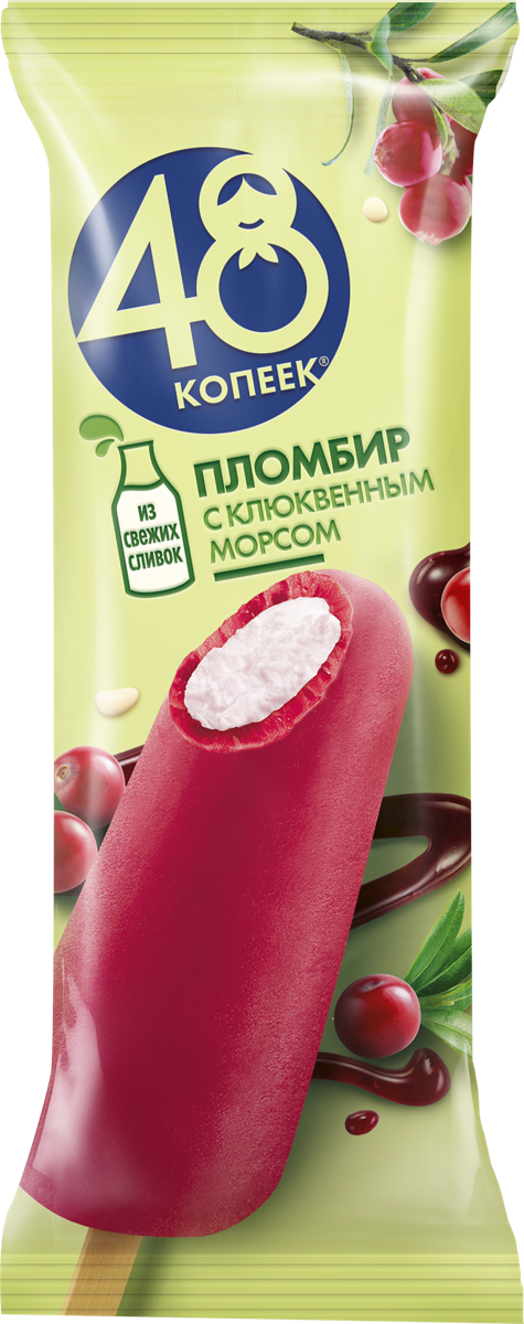 Мороженое пломбир 48 Копеек в клюквенной глазури Фронери Рус м/у, 58 г ...